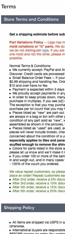 Materials guide for LEGO selling & shipping including postage box sizes ...